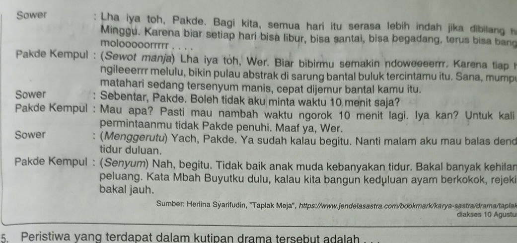 5. Peristiwa yang terdapat dalam kutipan | StudyX