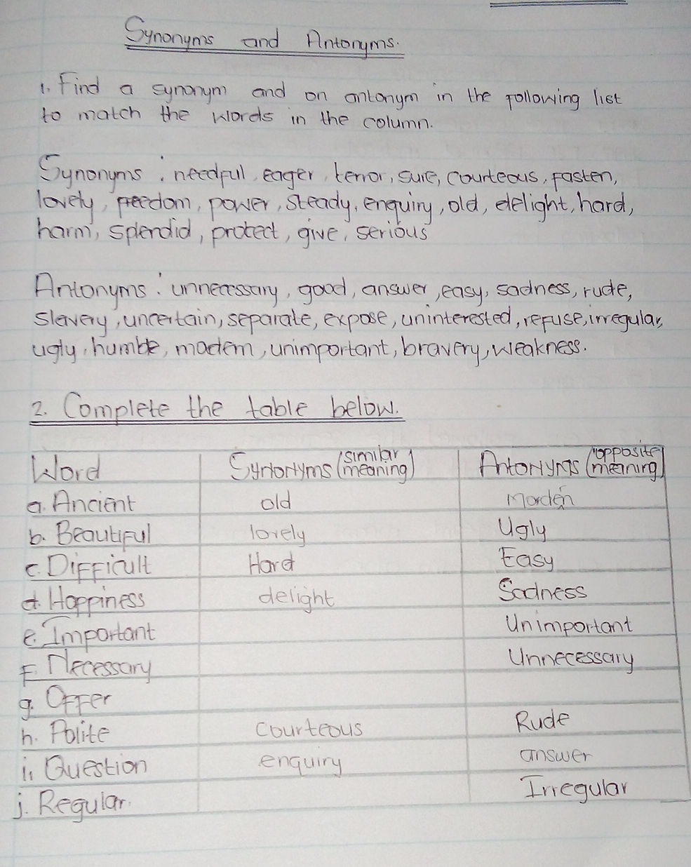 Synonyms and Antonyms. 1. Find a synonym | StudyX