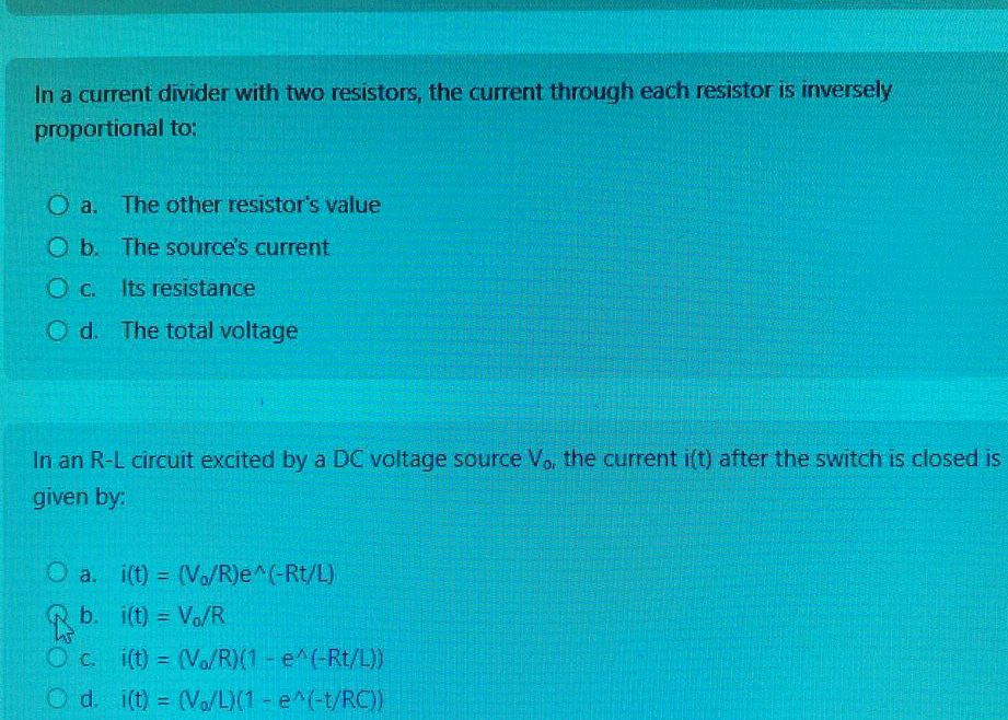 In a current divider with two resistors, the | StudyX
