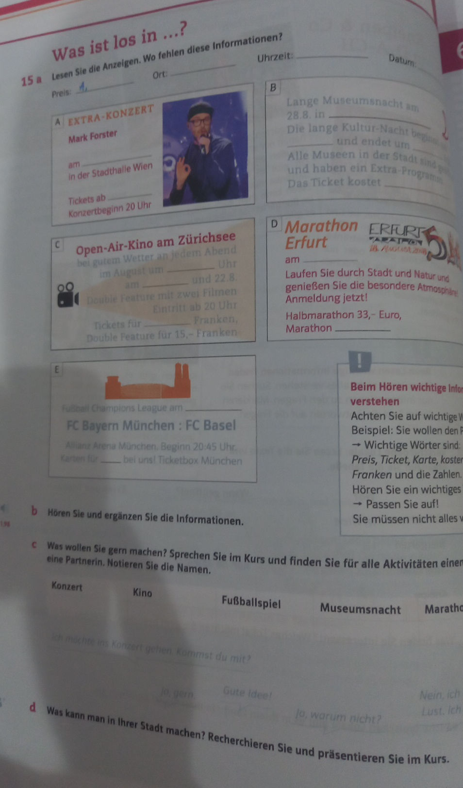 15 a Lesen Sie die Anzeigen. Wo fehlen diese | StudyX