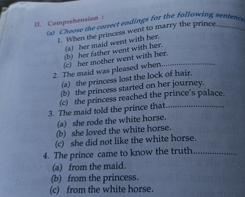 II. Comprehension : (a) Choose the correct | StudyX