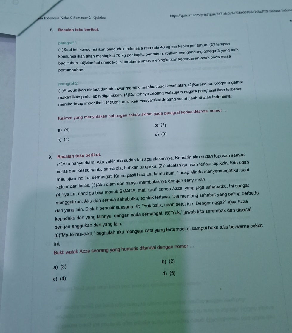 8. Bacalah teks berikut. paragraf 1 (1)Saat | StudyX