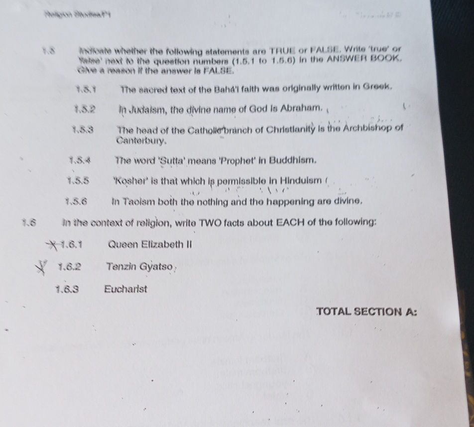 1. Indicate whether the following | StudyX