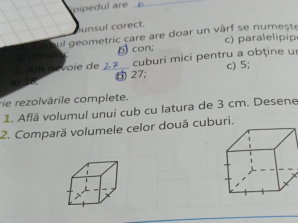 1. Află volumul unui cub cu latura de 3 cm. | StudyX
