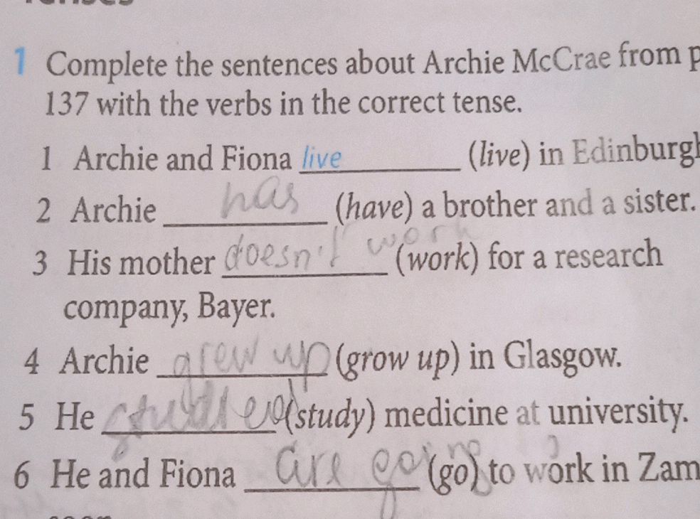 1 Complete the sentences about Archie McCrae | StudyX