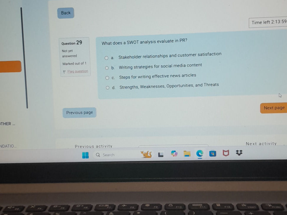 What does a SWOT analysis evaluate in PR? | StudyX