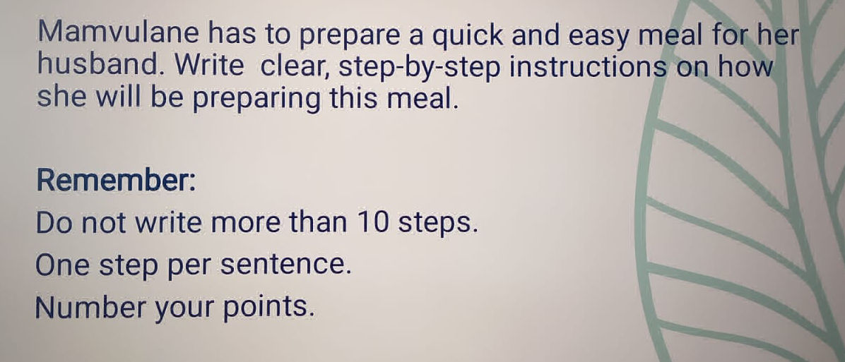 Mamvulane has to prepare a quick and easy | StudyX