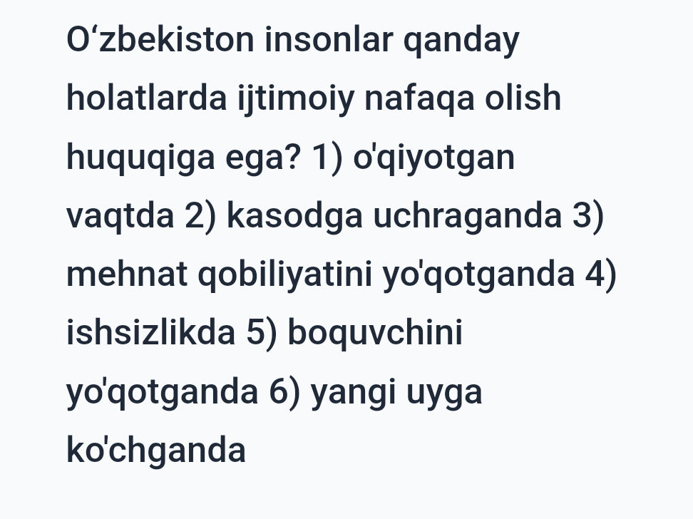 O'zbekiston insonlar qanday holatlarda | StudyX