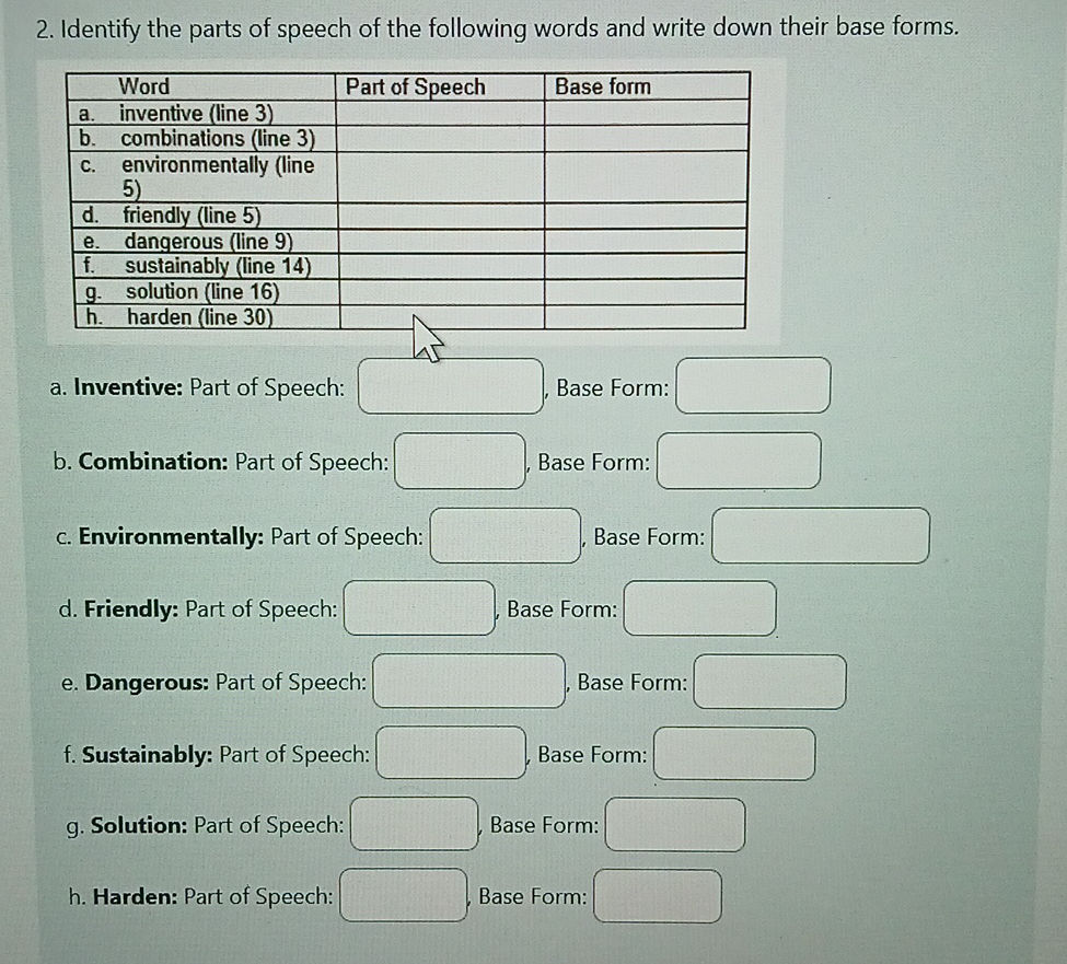 2. Identify the parts of speech of the | StudyX