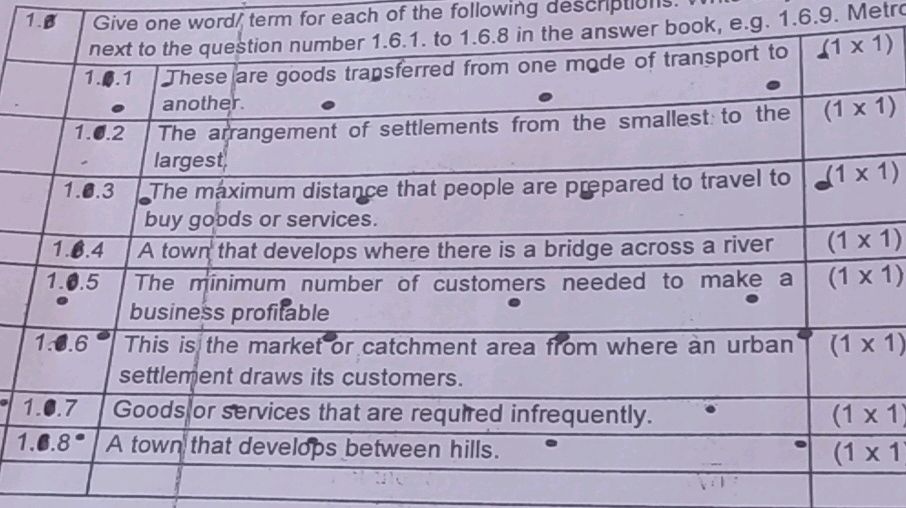 1.8 Give one word/ term for each of the | StudyX
