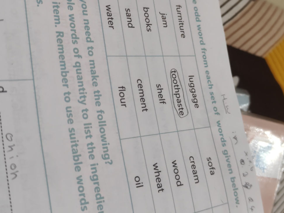 Find the odd word from each set of words | StudyX