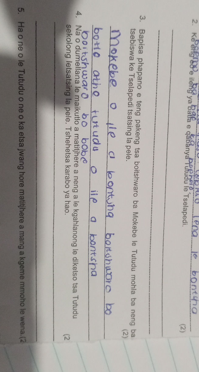 2. Ke eng se ileng ya batla e qabanya Tutudu | StudyX