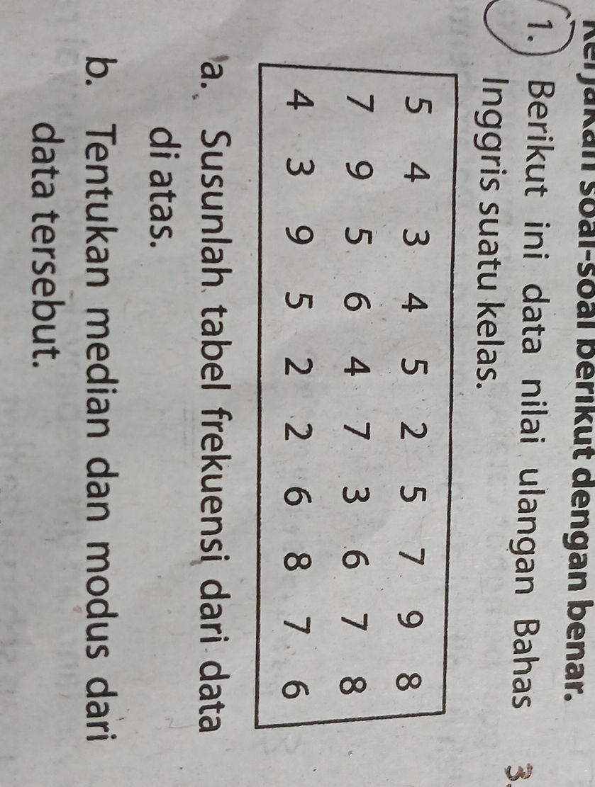 1. Berikut ini data nilai ulangan Bahasa | StudyX