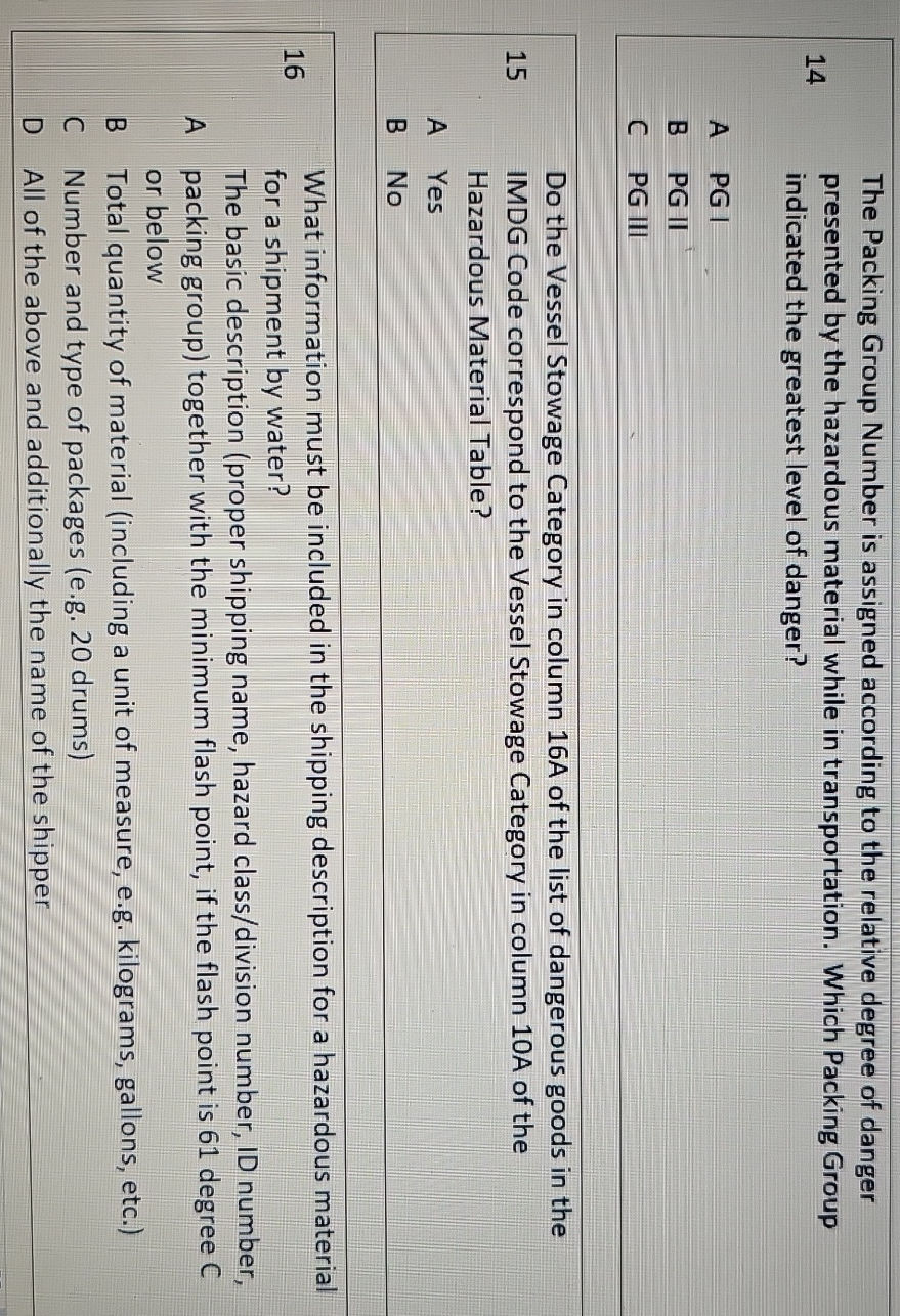 14 The Packing Group Number is assigned | StudyX