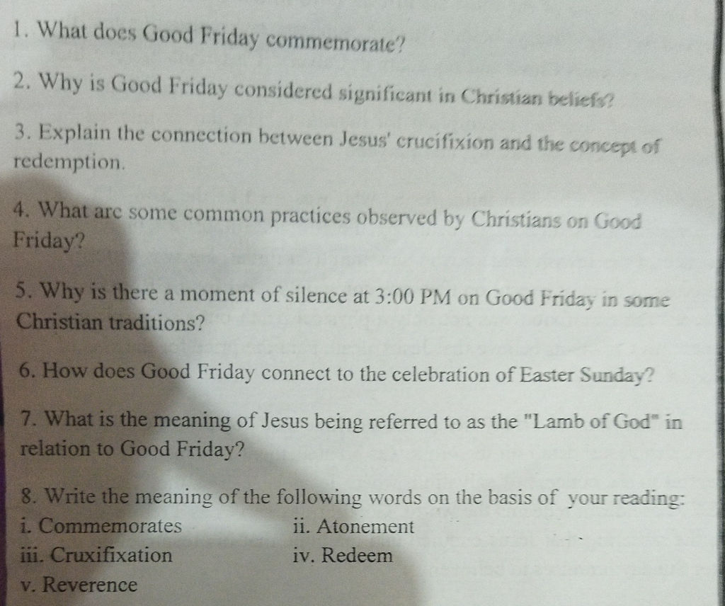 1. What does Good Friday commemorate? 2. | StudyX