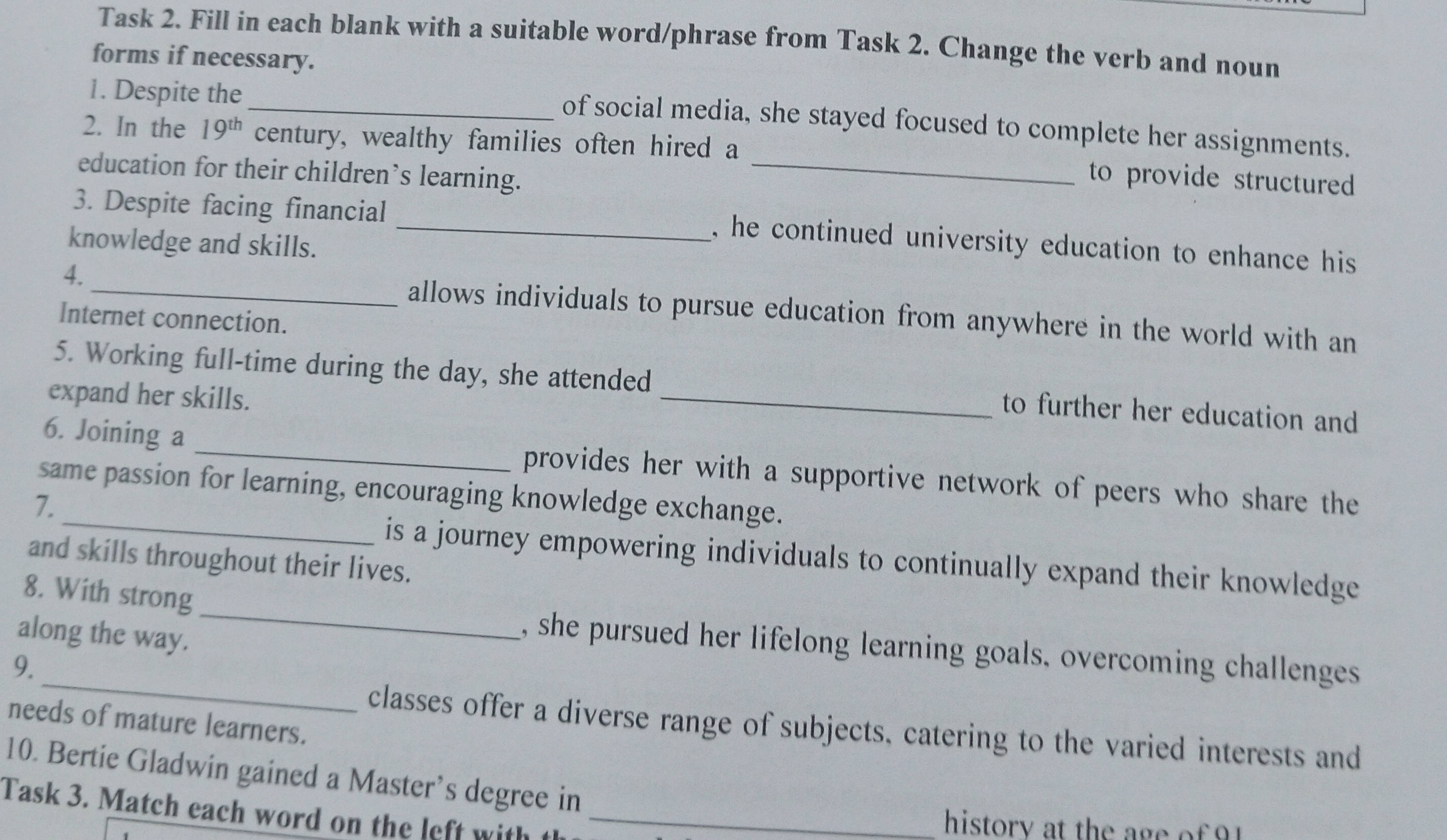 Task 2. Fill in each blank with a suitable | StudyX