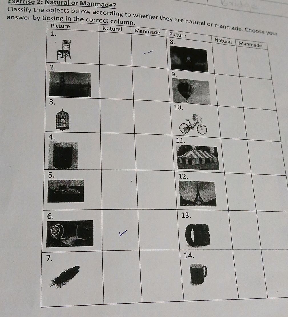Exercise 2: Natural or Manmade? Classify the | StudyX