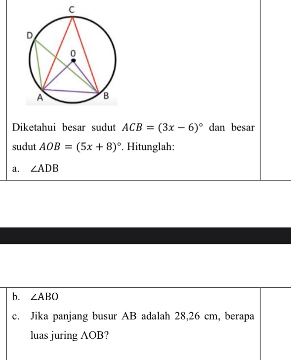 Diketahui besar sudut $ACB = (3x - 6)°$ dan | StudyX