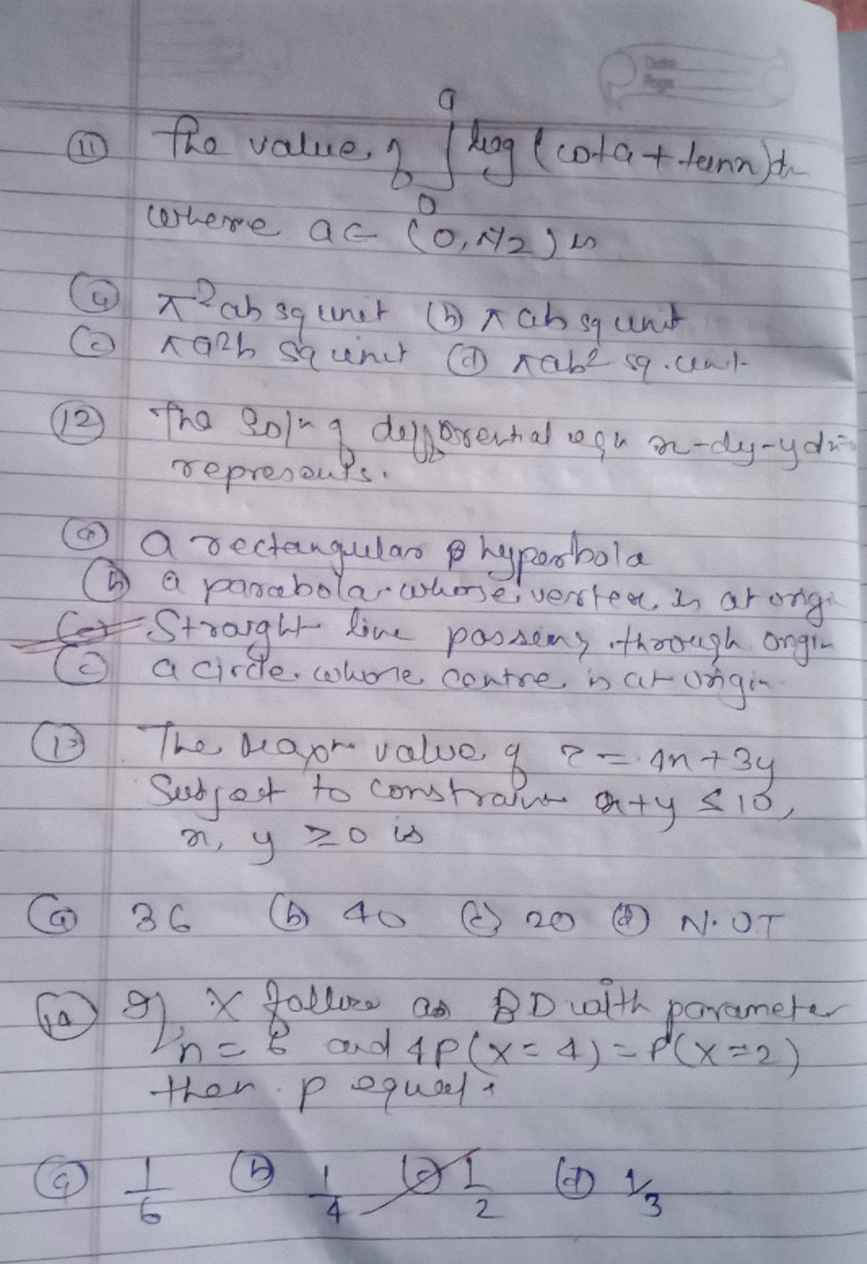 11. The value of $ _{0}^{a} log(cot(t) + | StudyX
