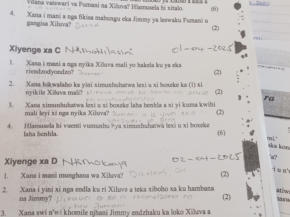 4. Xana i mani a nga fikisa mahungu eka | StudyX