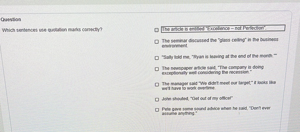 Which sentences use quotation marks | StudyX