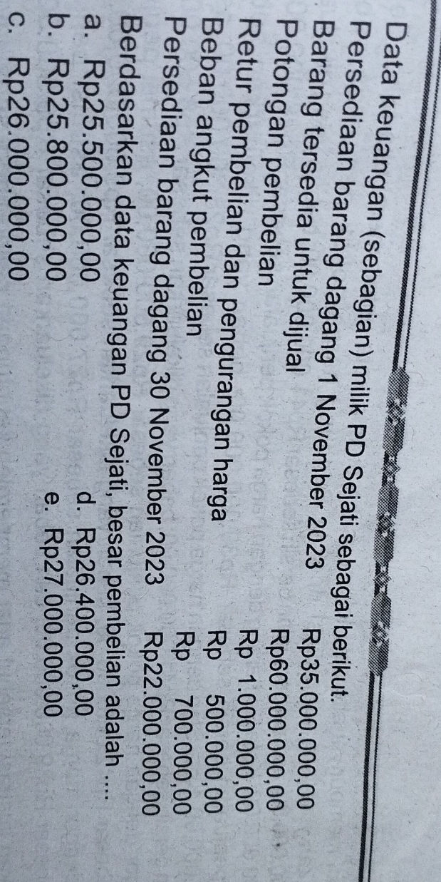 Data keuangan (sebagian) milik PD Sejati | StudyX