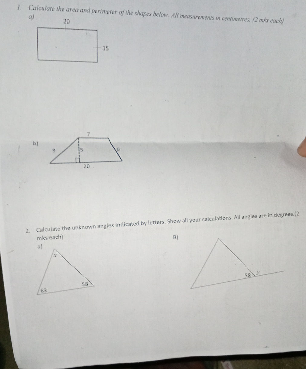 1. Calculate the area and perimeter of the | StudyX