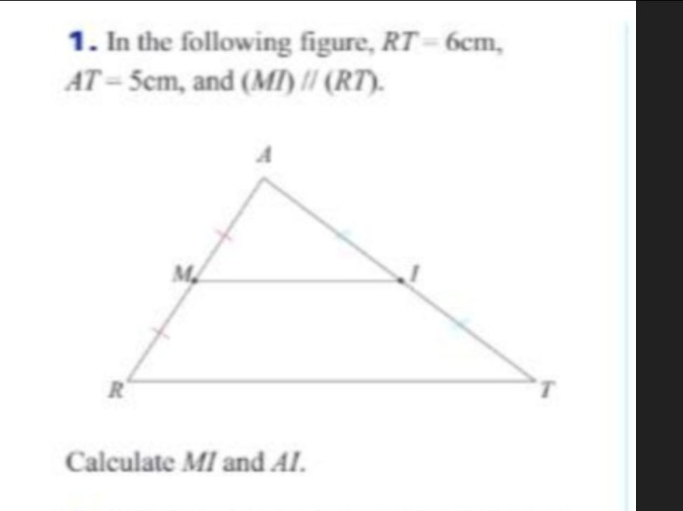 1. In the following figure, $RT = 6cm$, $AT | StudyX