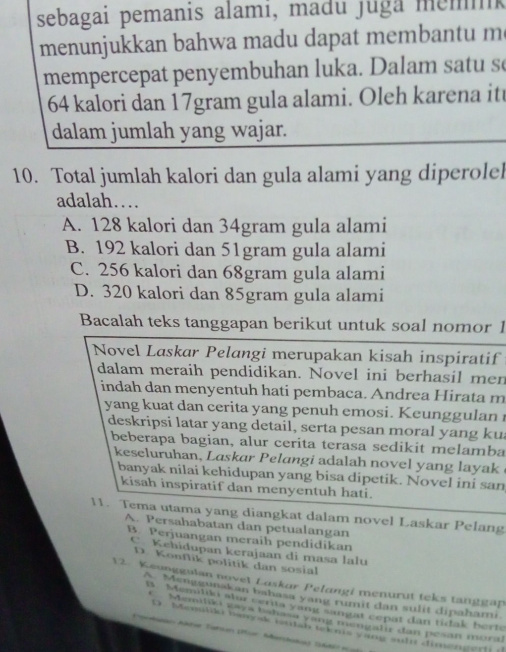 10. Total jumlah kalori dan gula alami yang | StudyX