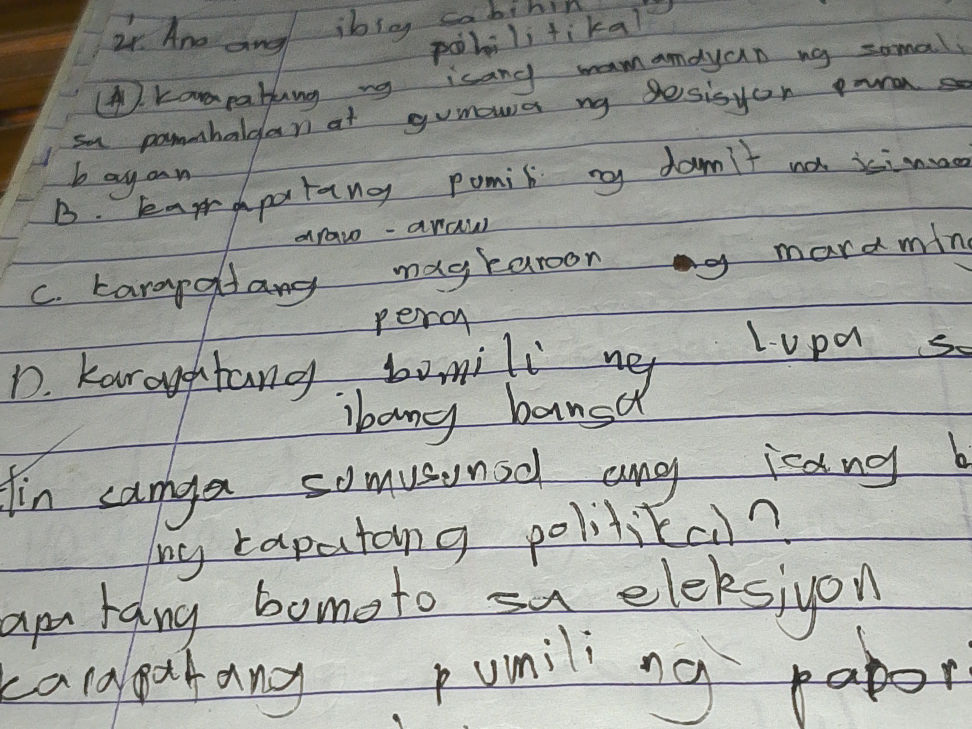 24. Ano ang ibig sabihin ng politikal? A. | StudyX