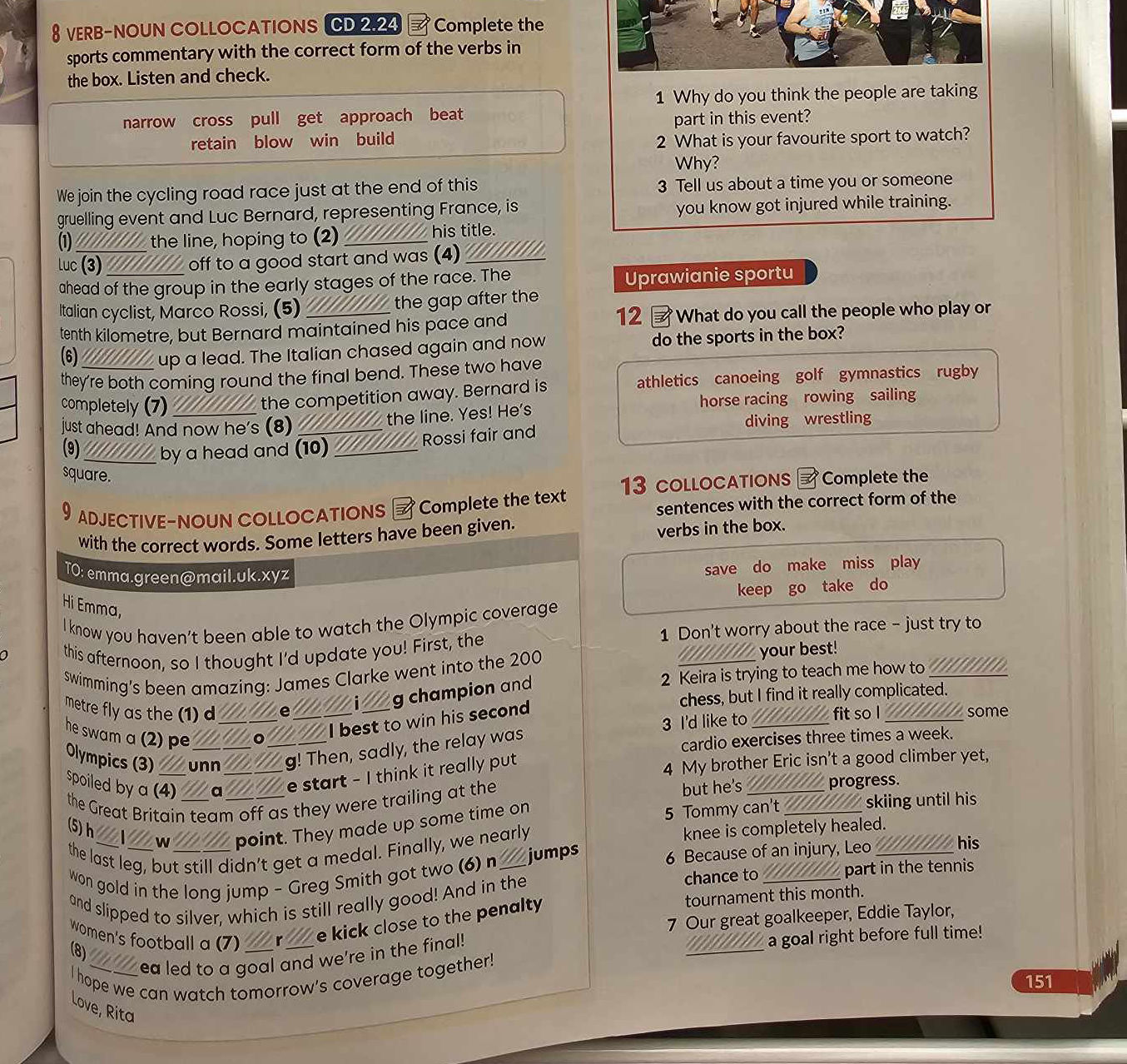 8 VERB-NOUN COLLOCATIONS Complete the sports | StudyX