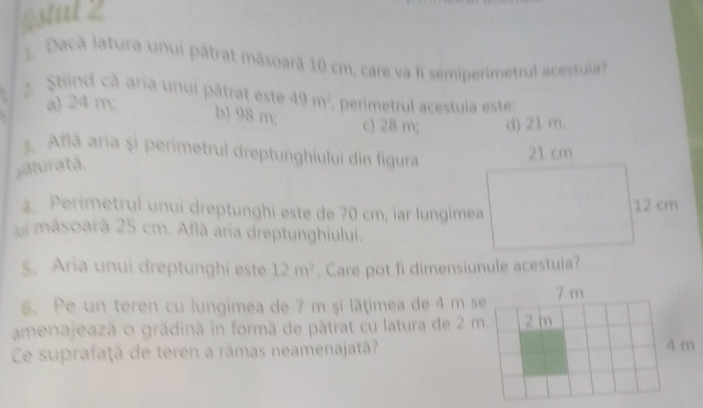 1. Dacă latura unui pătrat măsoară 10 cm, | StudyX