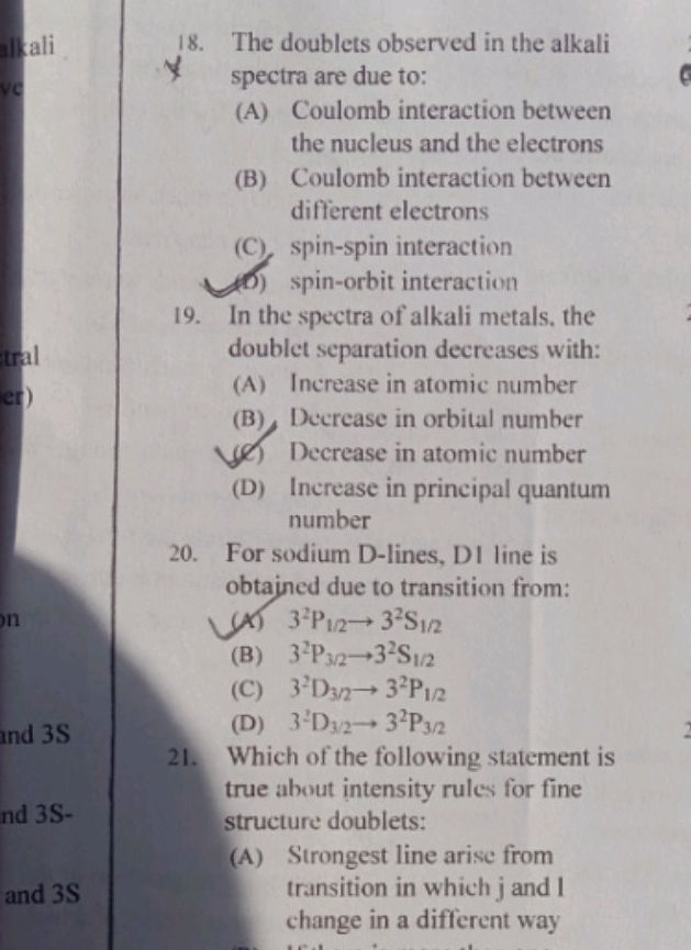 18. The doublets observed in the alkali | StudyX
