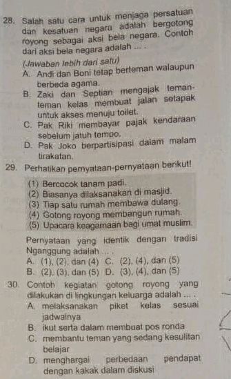 28. Salah satu cara untuk menjaga persatuan | StudyX