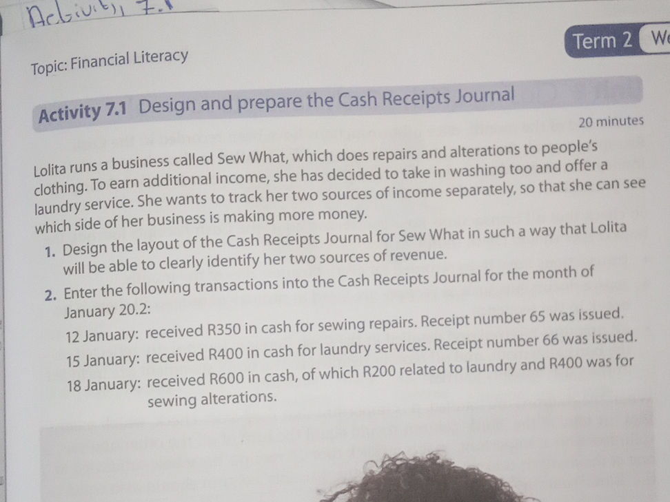 Activity 7.1 Design and prepare the Cash | StudyX