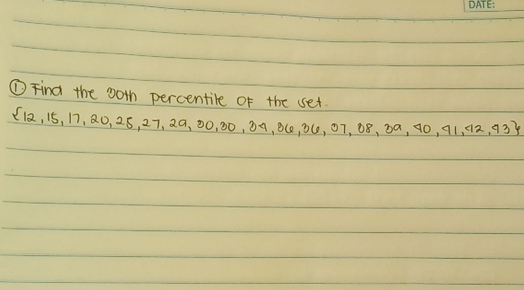 Find the 90th percentile of the set. {12, | StudyX