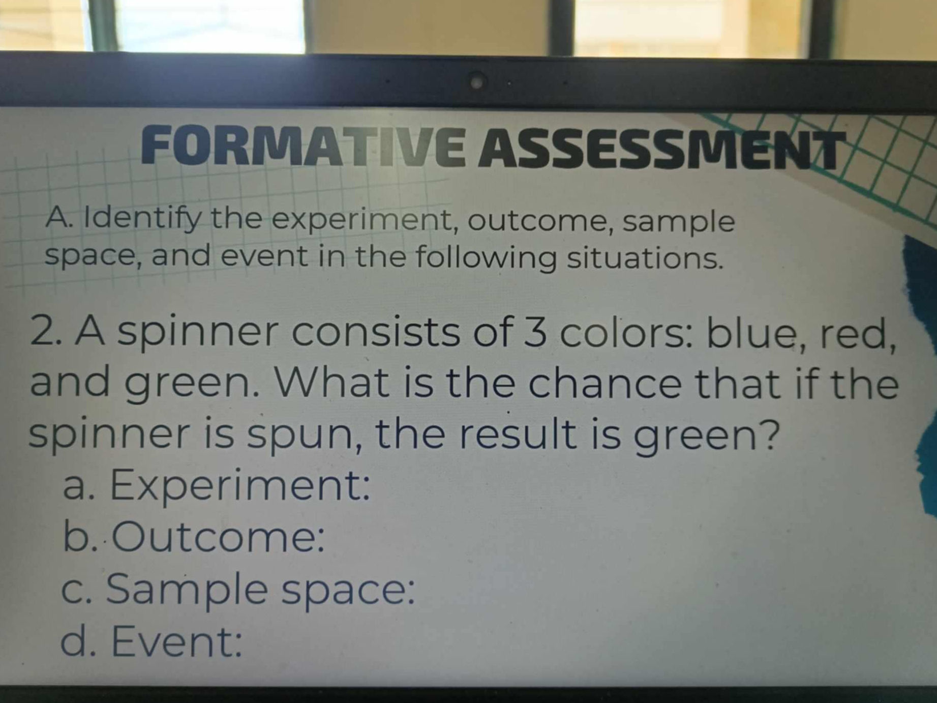 A. Identify the experiment, outcome, sample | StudyX