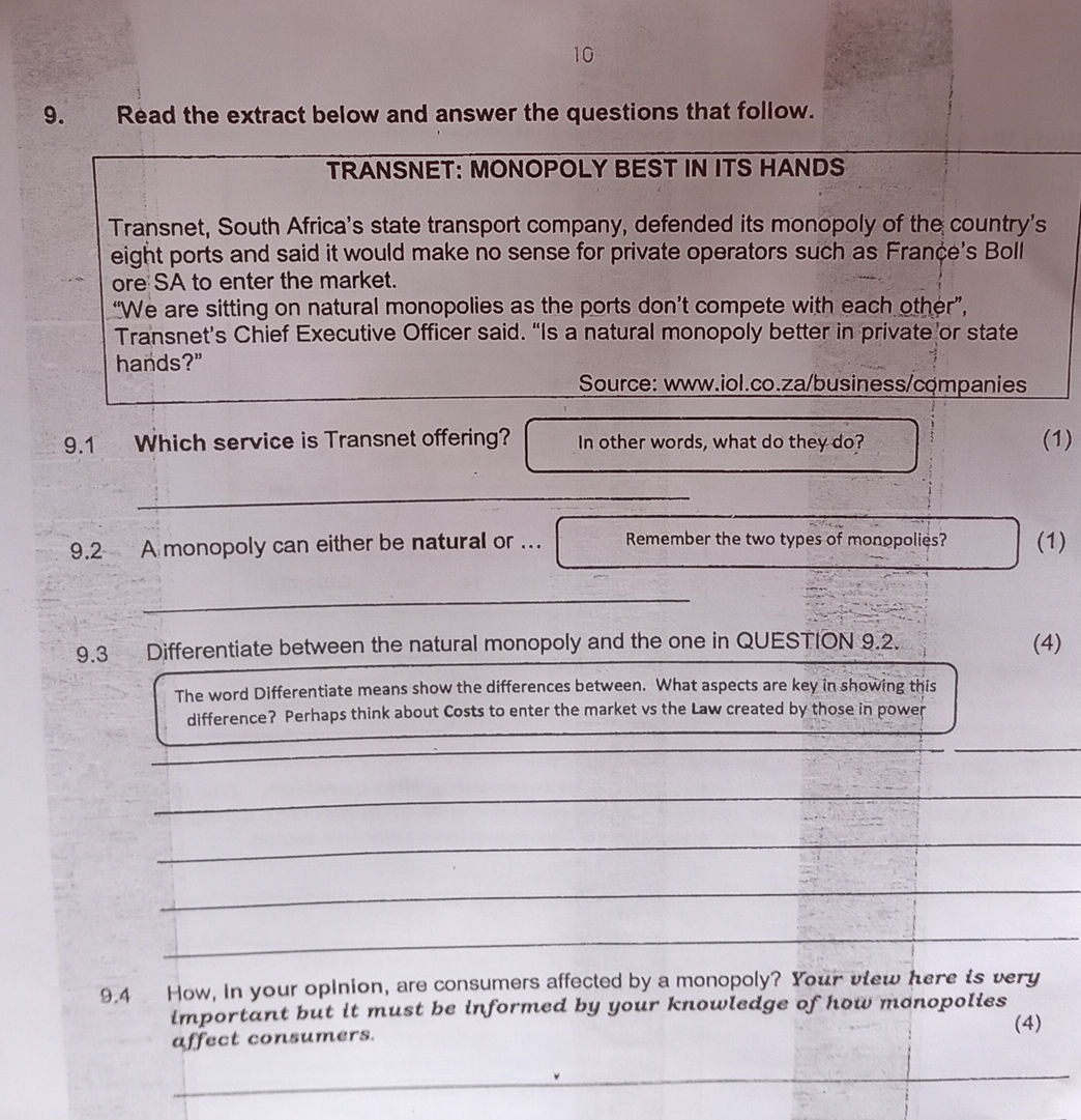 9. Read the extract below and answer the | StudyX