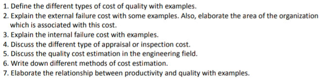 1. Define the different types of cost of | StudyX