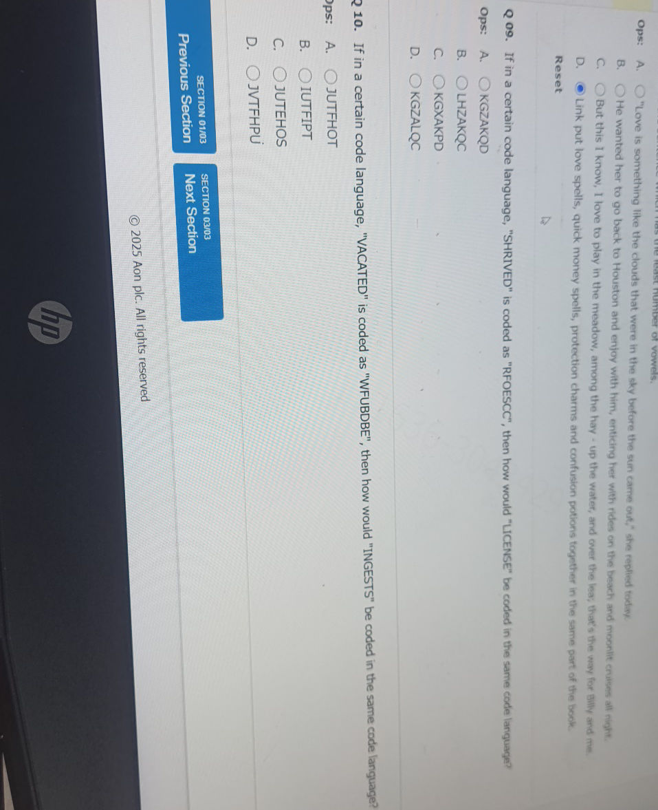 Q09. If in a certain code language, | StudyX