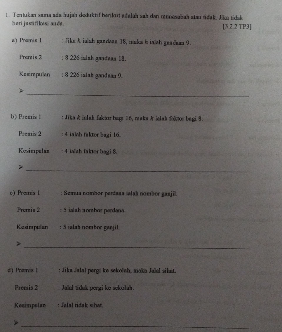 1. Tentukan sama ada hujah deduktif berikut | StudyX
