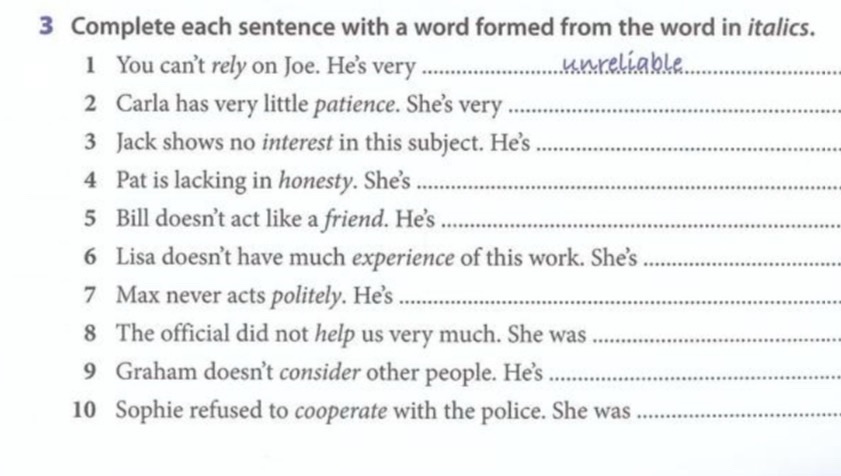 3 Complete each sentence with a word formed | StudyX