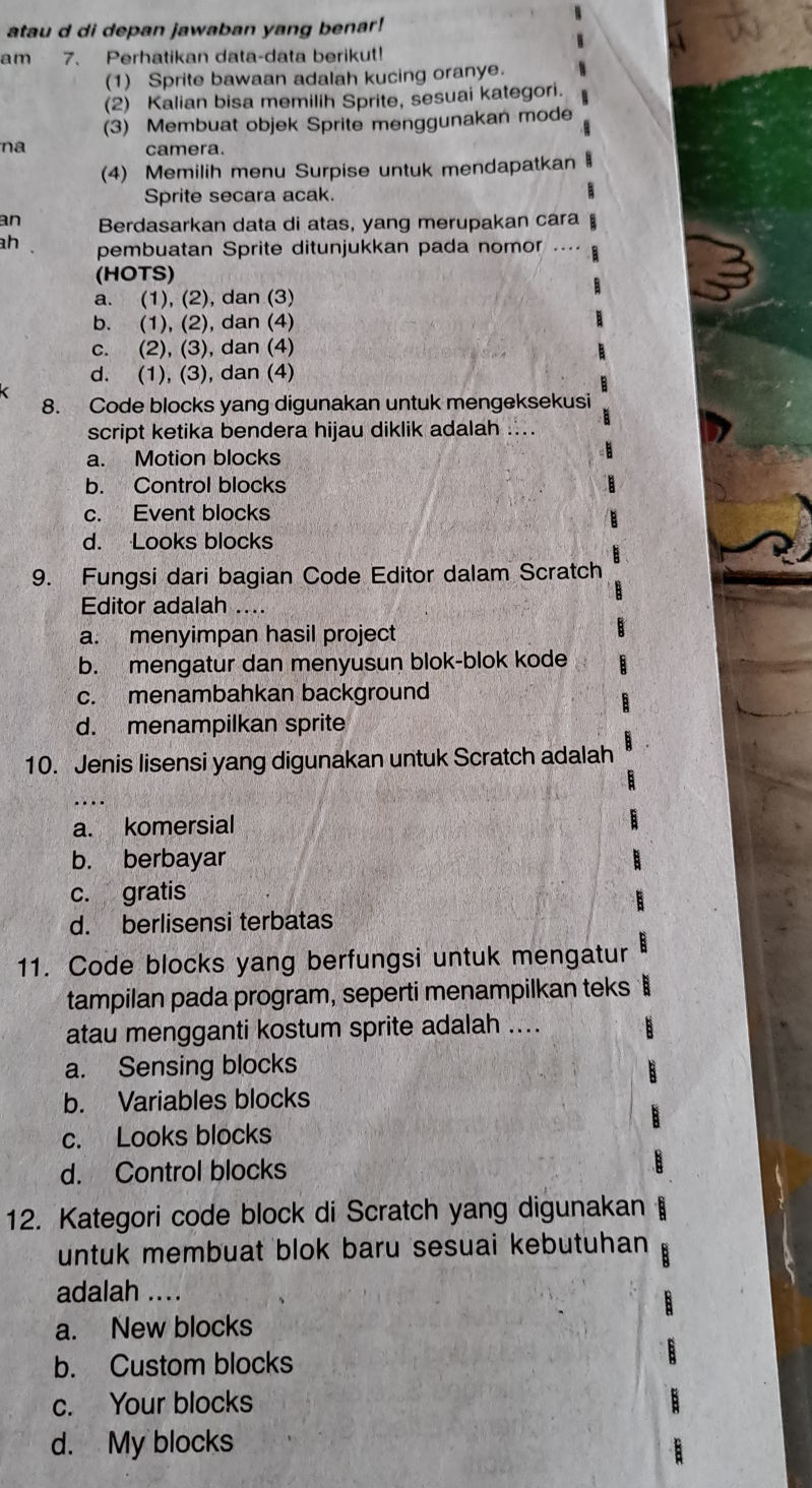 7. Perhatikan data-data berikut! (1) Sprite | StudyX