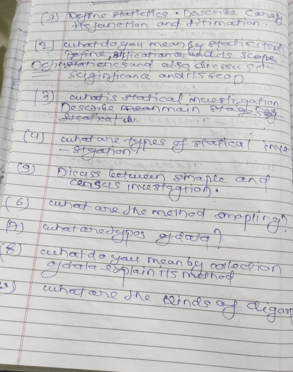 (1) Define statistics. Describe Carey its | StudyX