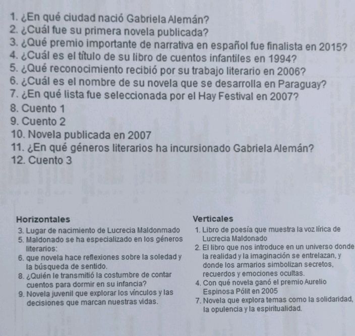 1. ¿En qué ciudad nació Gabriela Alemán? 2. | StudyX