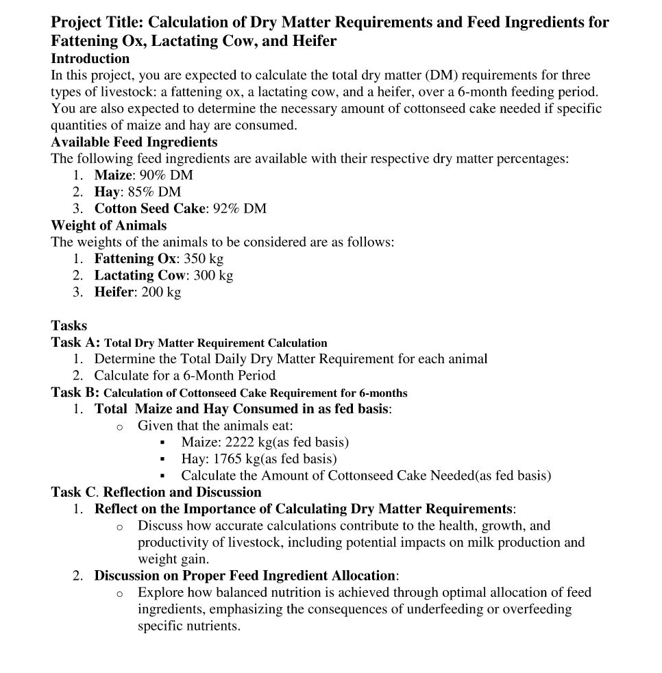 Project Title: Calculation of Dry Matter | StudyX
