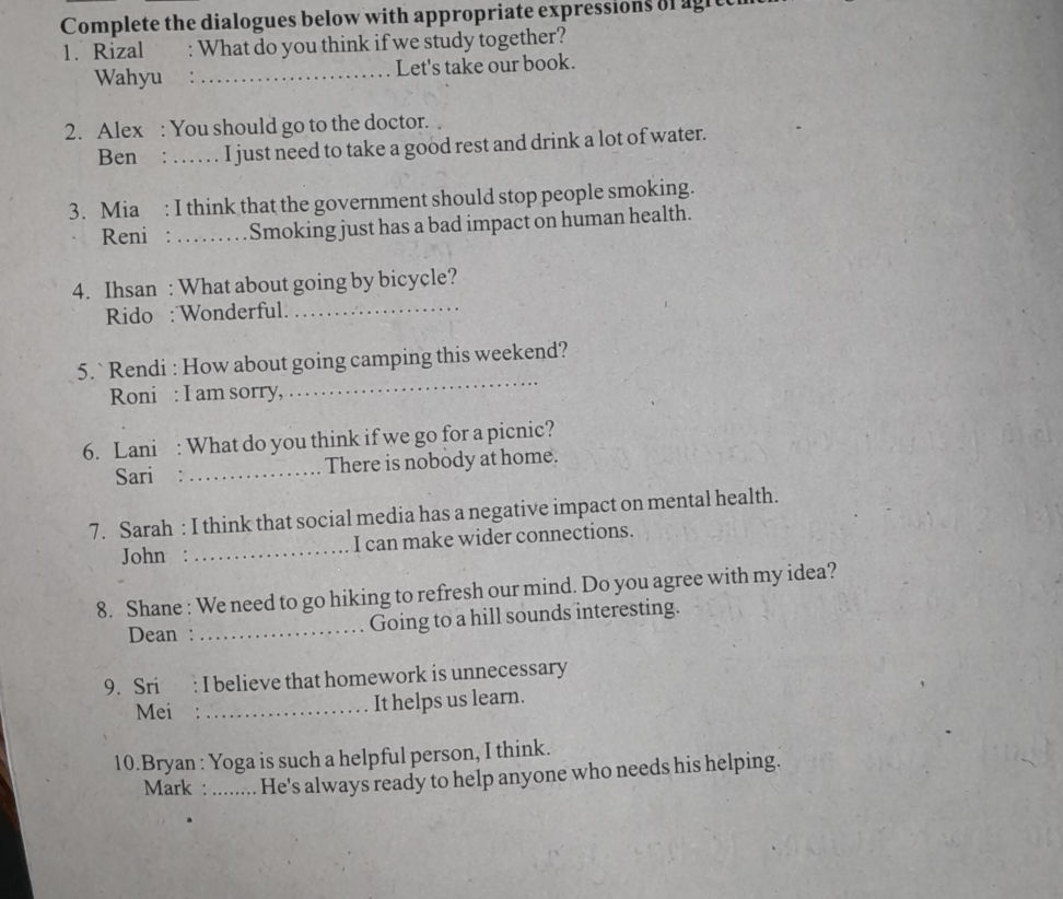 Complete the dialogues below with | StudyX