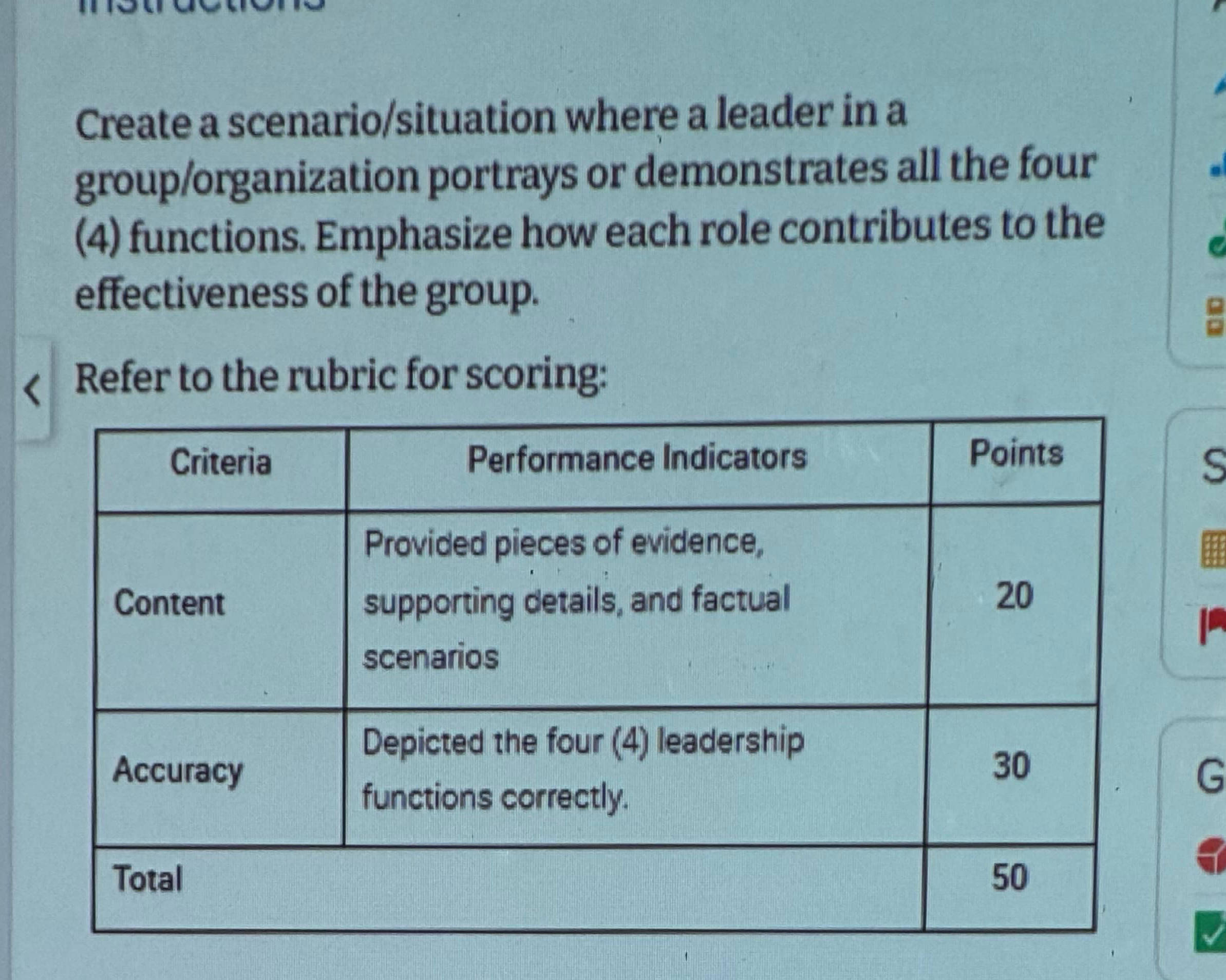 Create a scenario/situation where a leader | StudyX