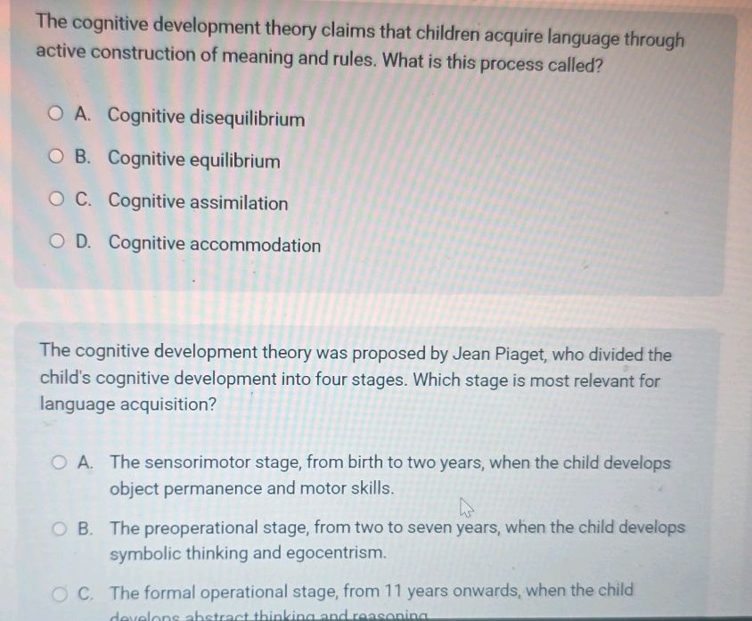 The cognitive development theory claims that | StudyX