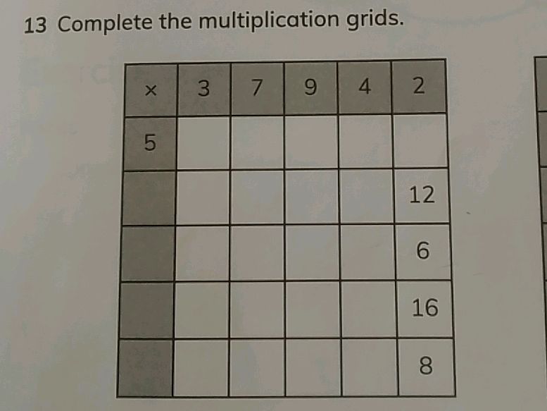 13 Complete the multiplication grids. | x | | StudyX
